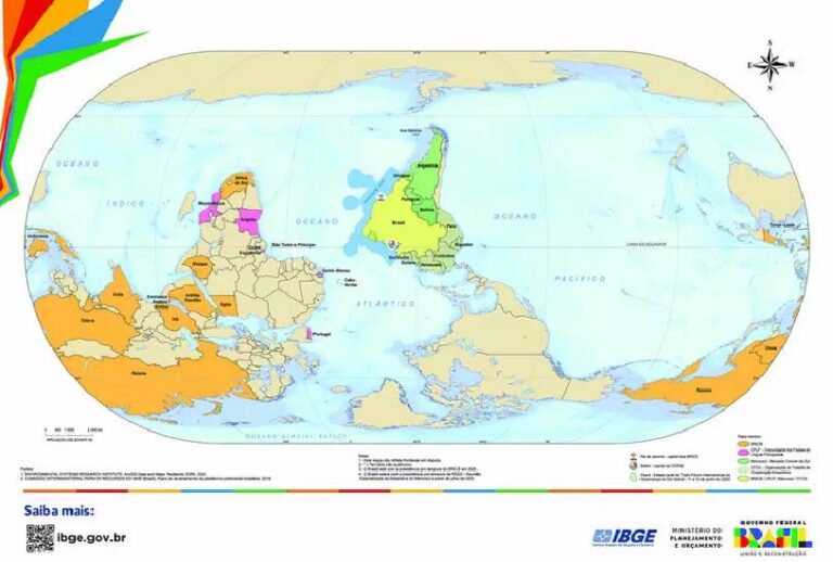 IBGE lança mapa-múndi invertido com Brasil no centro