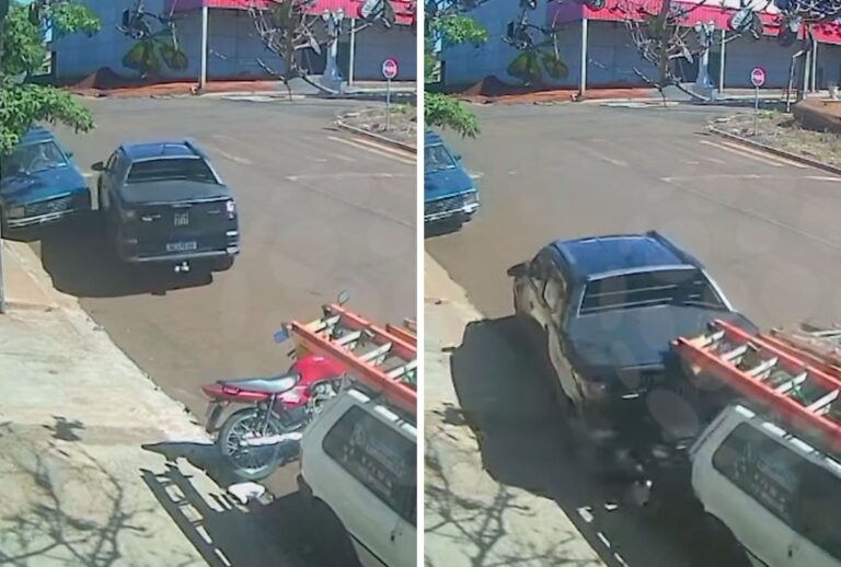 Carro sem motorista desce rua de ré e esmaga moto: veja vídeo