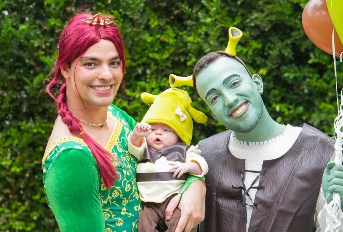 Lucas Rangel e Lucas Bley comemoram 1º mês da filha com tema de Shrek